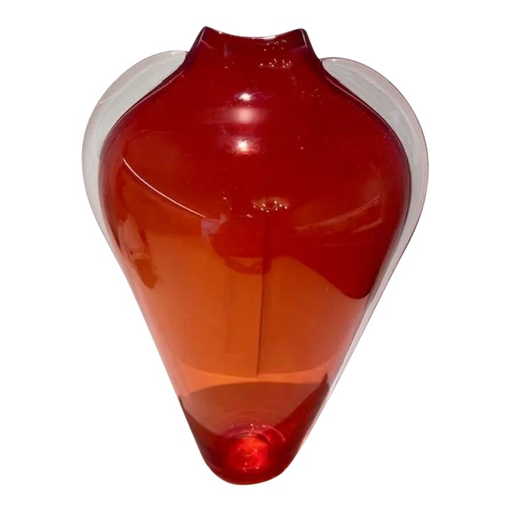 1980s Oversized Thomas Buechner Art Glass Blood Orange Vase | Chairish