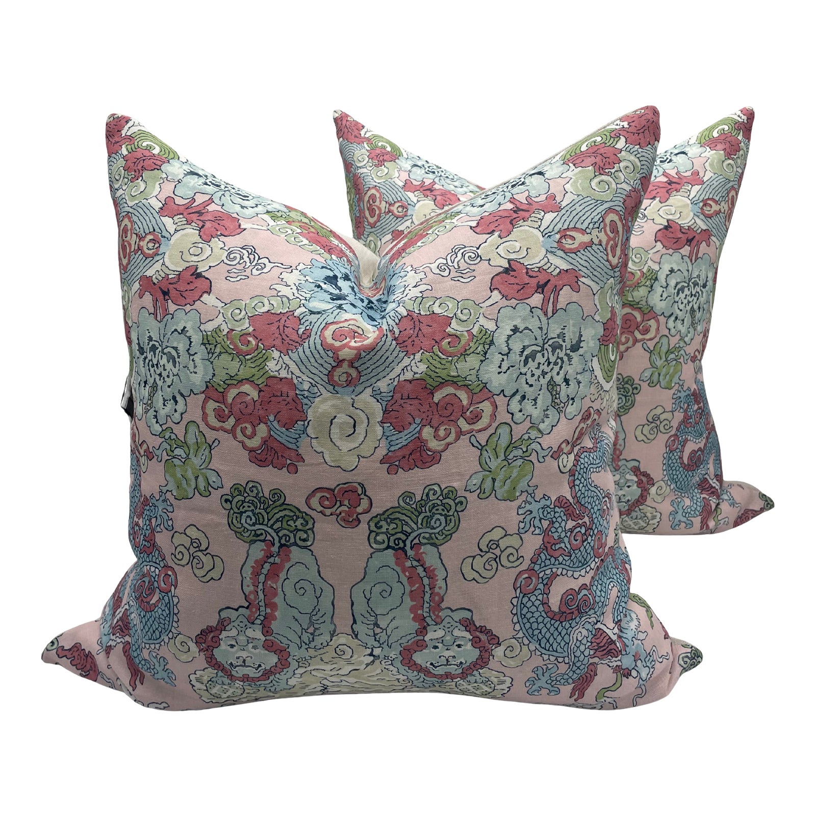 Blush Schumacher Magic Mountain Dragon Pillows- A Pair | Chairish