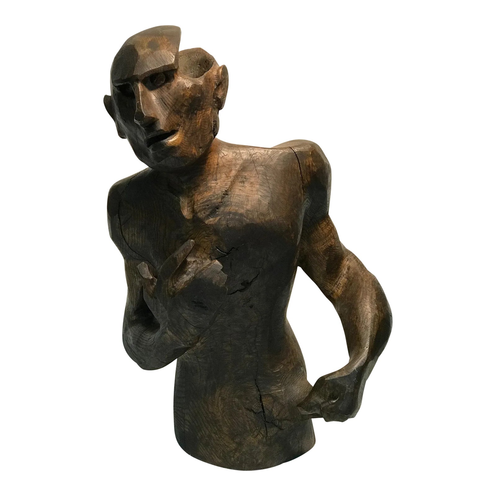 1980s Sycamore Wood Sculpture of a Man's Figure | Chairish