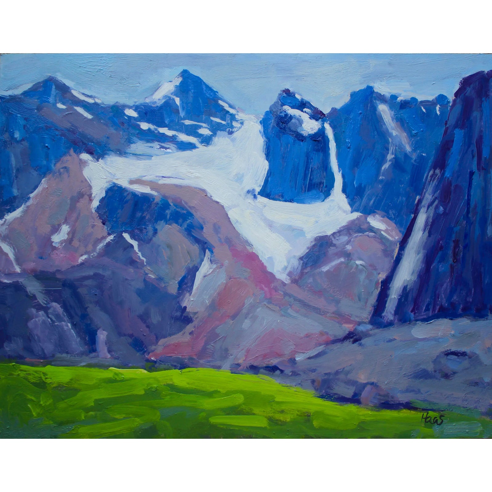 Contemporary Oil Painting Snowscape Mountain Landscape on Metal | Chairish