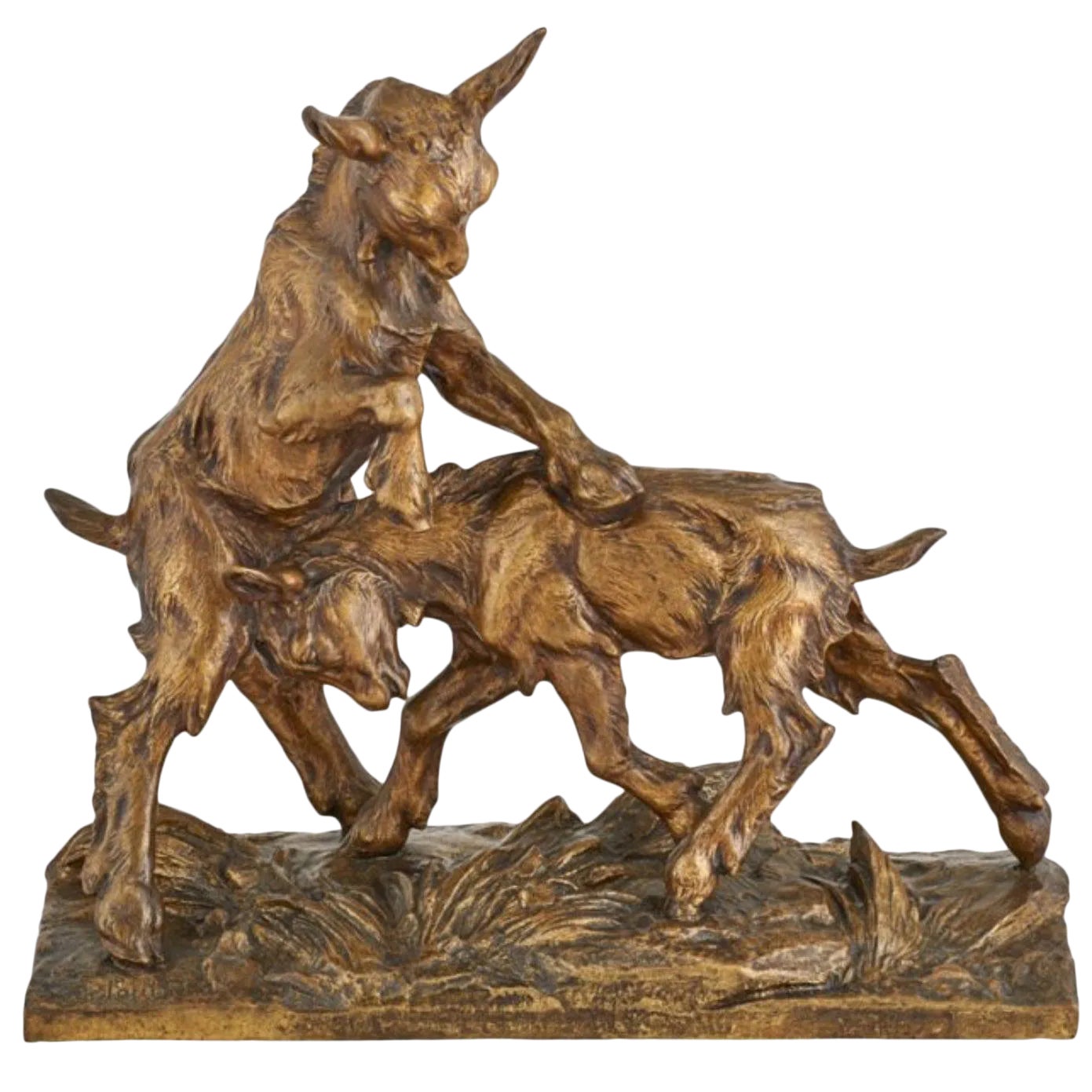 Charles Paillet "Medaille D'or" Bronze of Two Playful Goats | Chairish