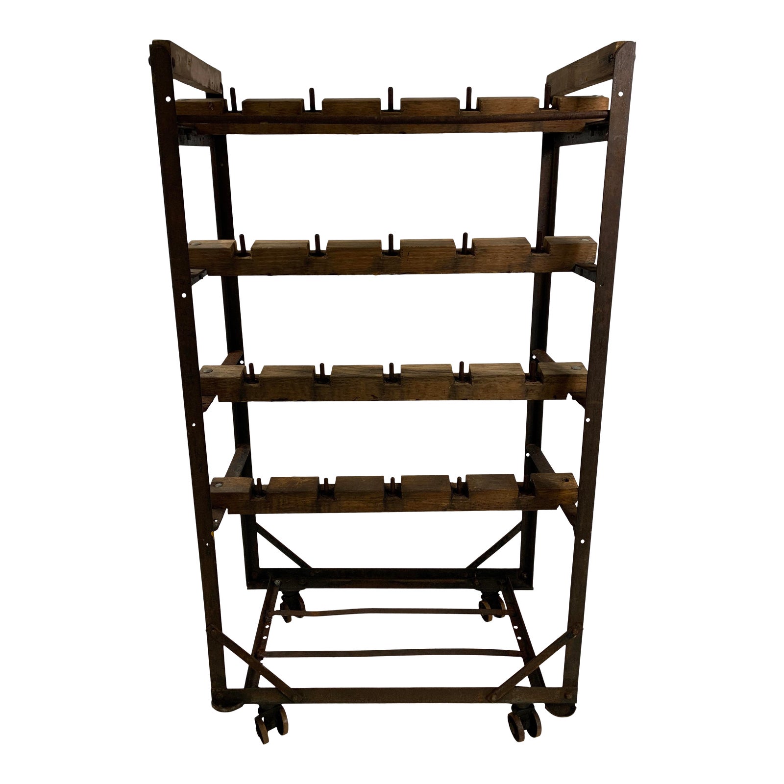 1940s Industrial Shoe Cart/Boot Rack Metal Caster Wheels | Chairish