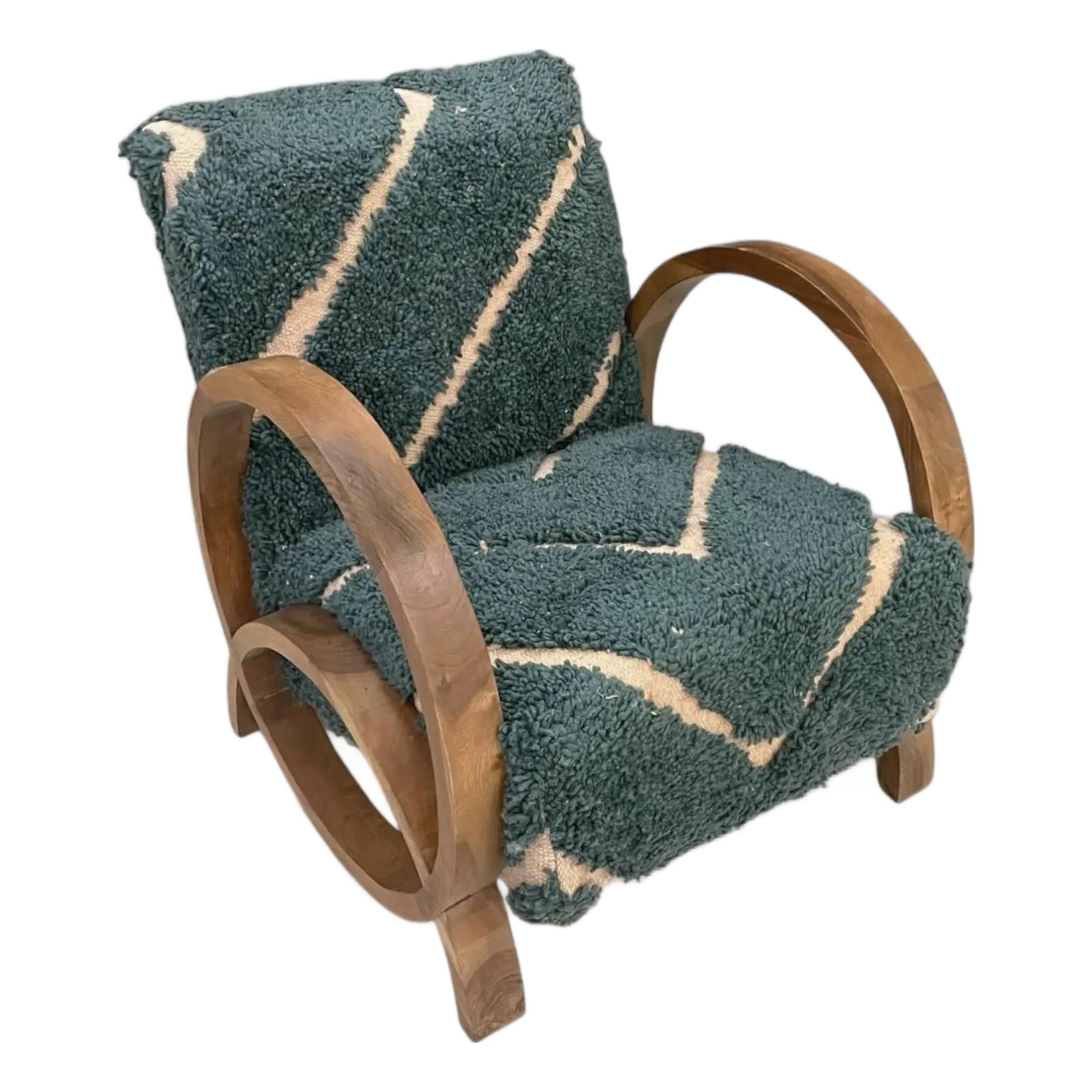 Handmade Wool Chair,Cozy Boho Accent Chair With Natural Wood Frame ...