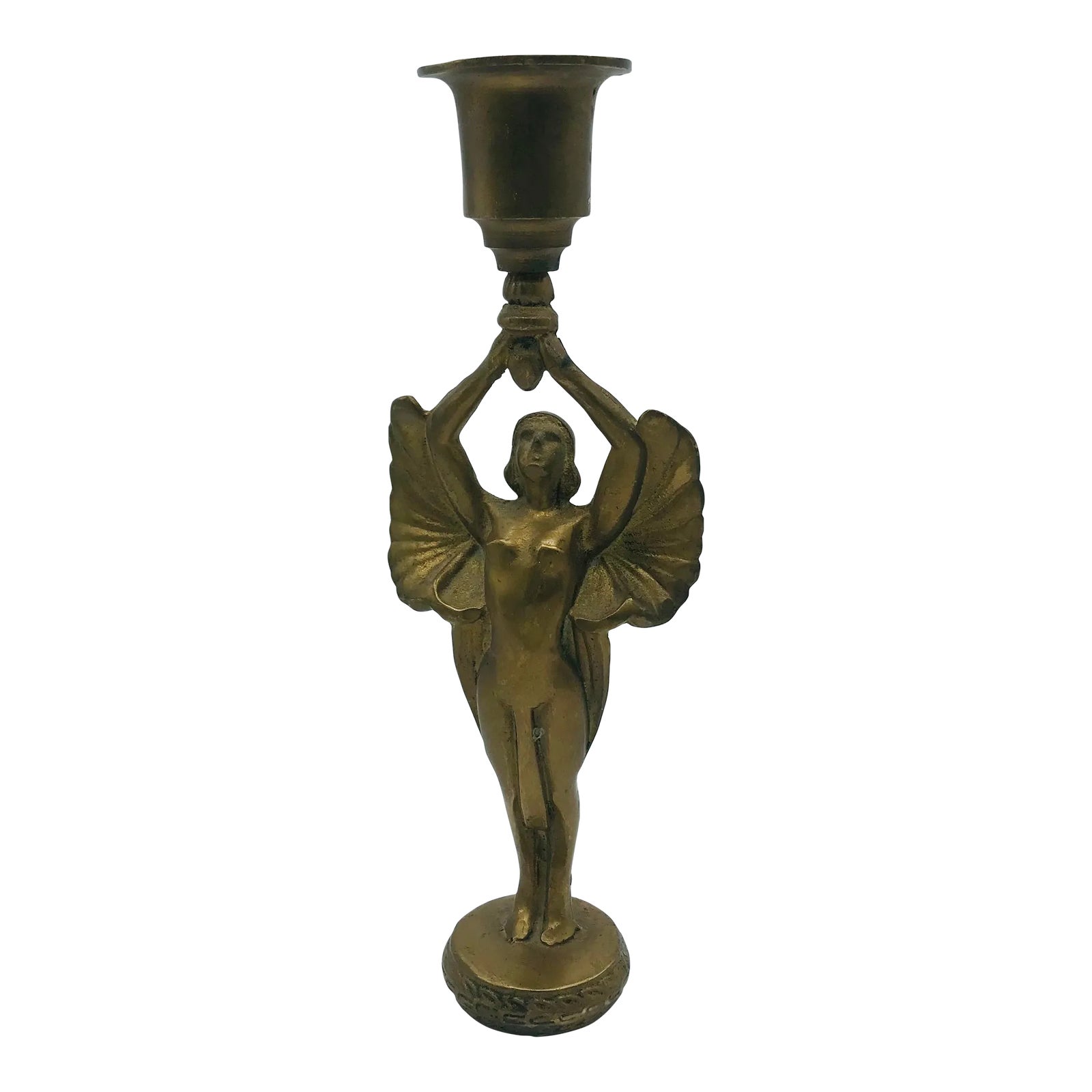 Vintage Brass Winged Victory Figure Candle Holder | Chairish