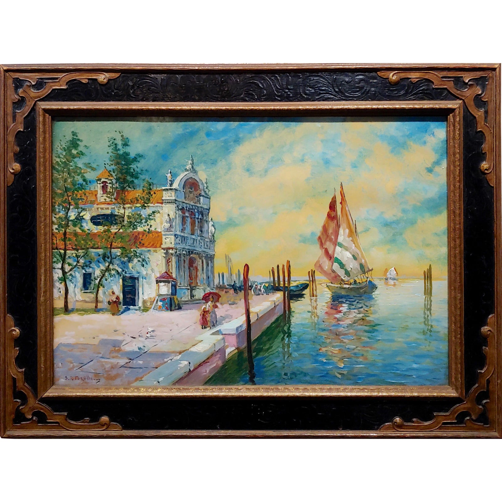 19th Century Mediterranean Painting by s.r. Torello of Venetian Scene ...