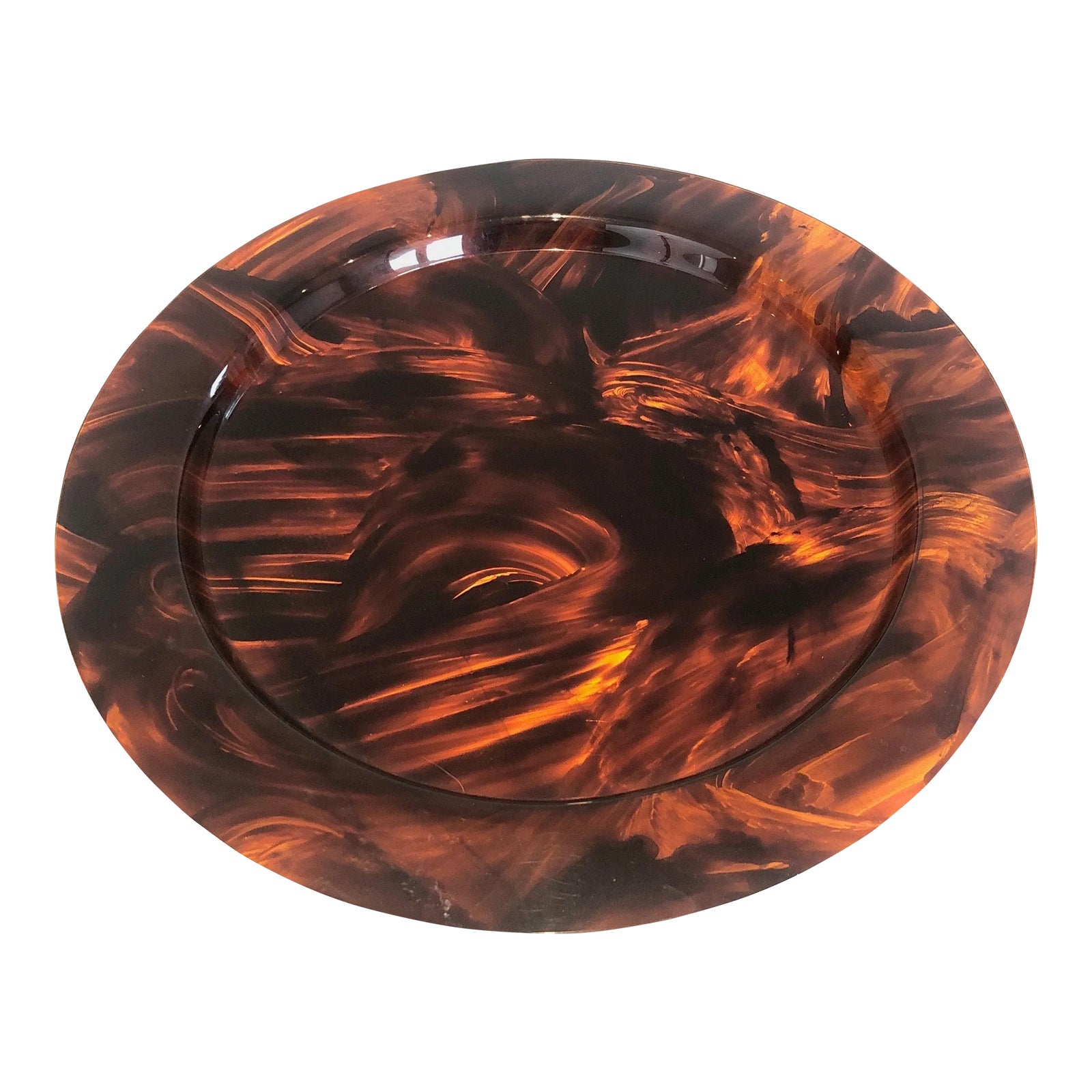 Faux Turtle-Shell Lucite Round Tray. French Work. Circa 1970. | Chairish