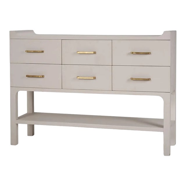 Linen Wrapped Modern Scandinavian Console Table | Chairish