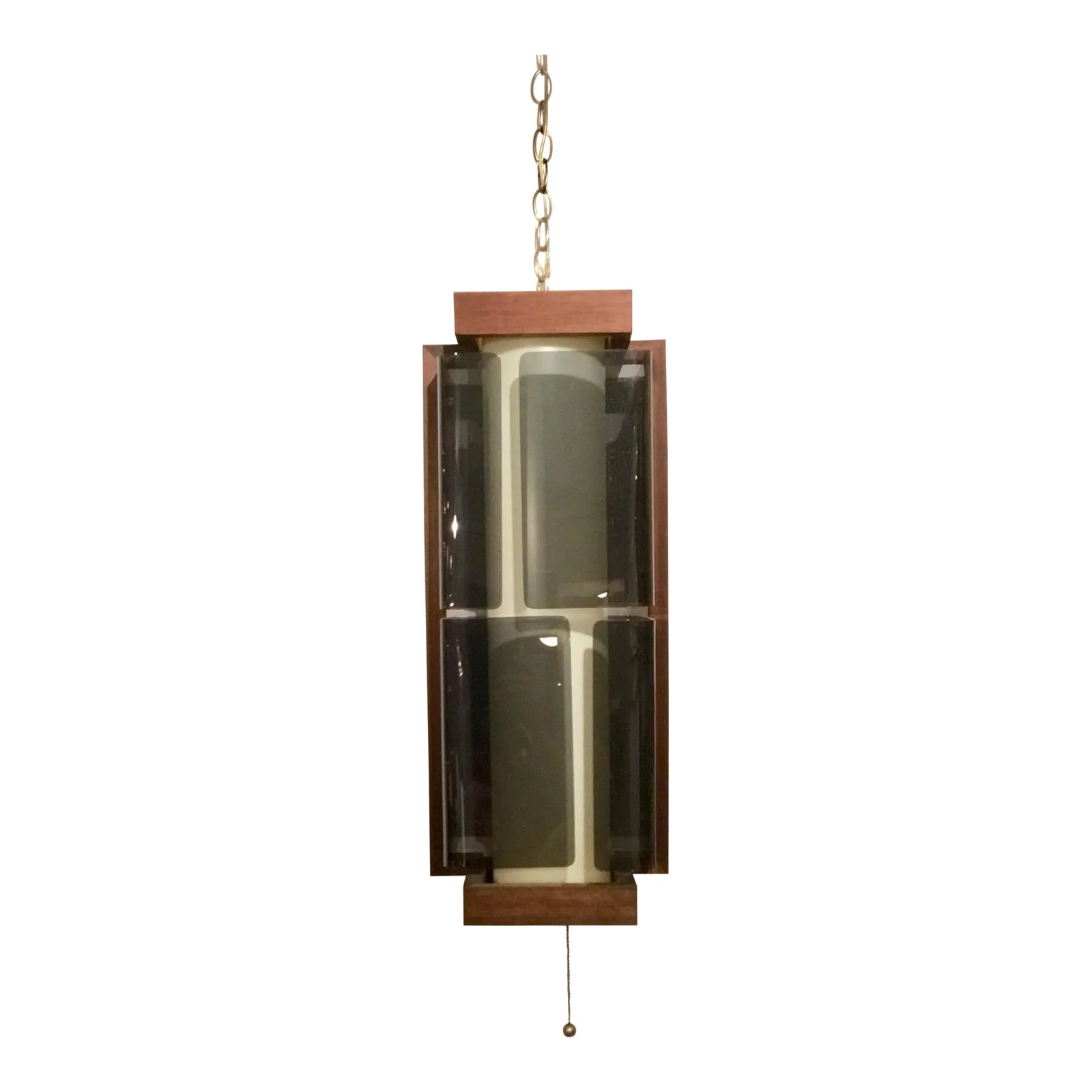 Mid-Century Modern Vintage Walnut and Smoked Lucite Light Fixture ...