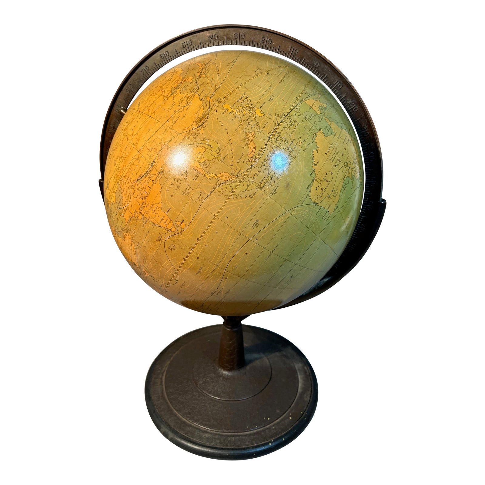 Antique Cartography Globe Denoyer-Geppert C1900 Cast Iron Stand | Chairish