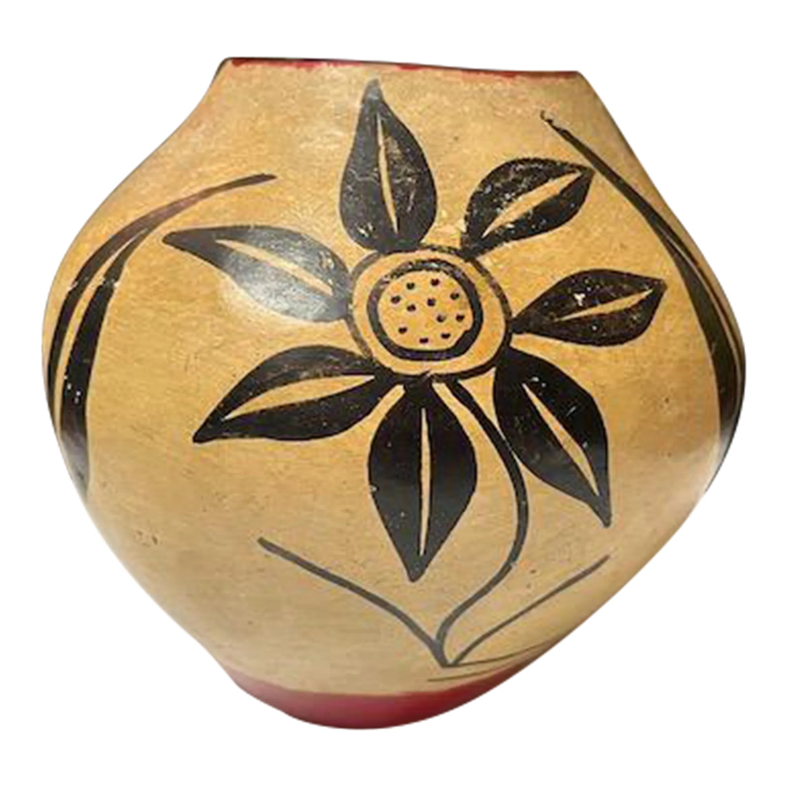 20th Century Southwestern Handpainted Red Ware Pottery Bowl | Chairish