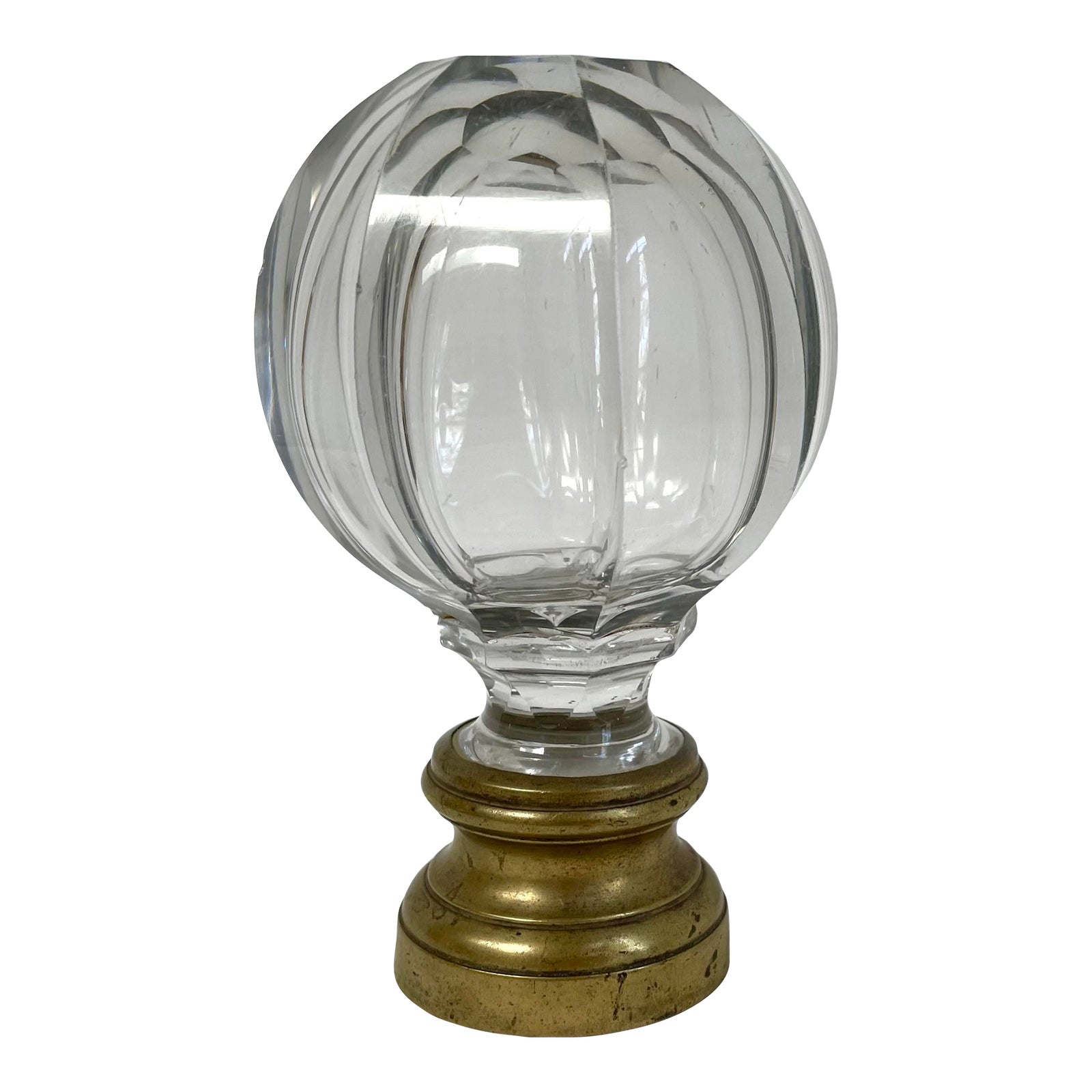 Turn of the Century French Crystal Brass Newel Post Finial | Chairish