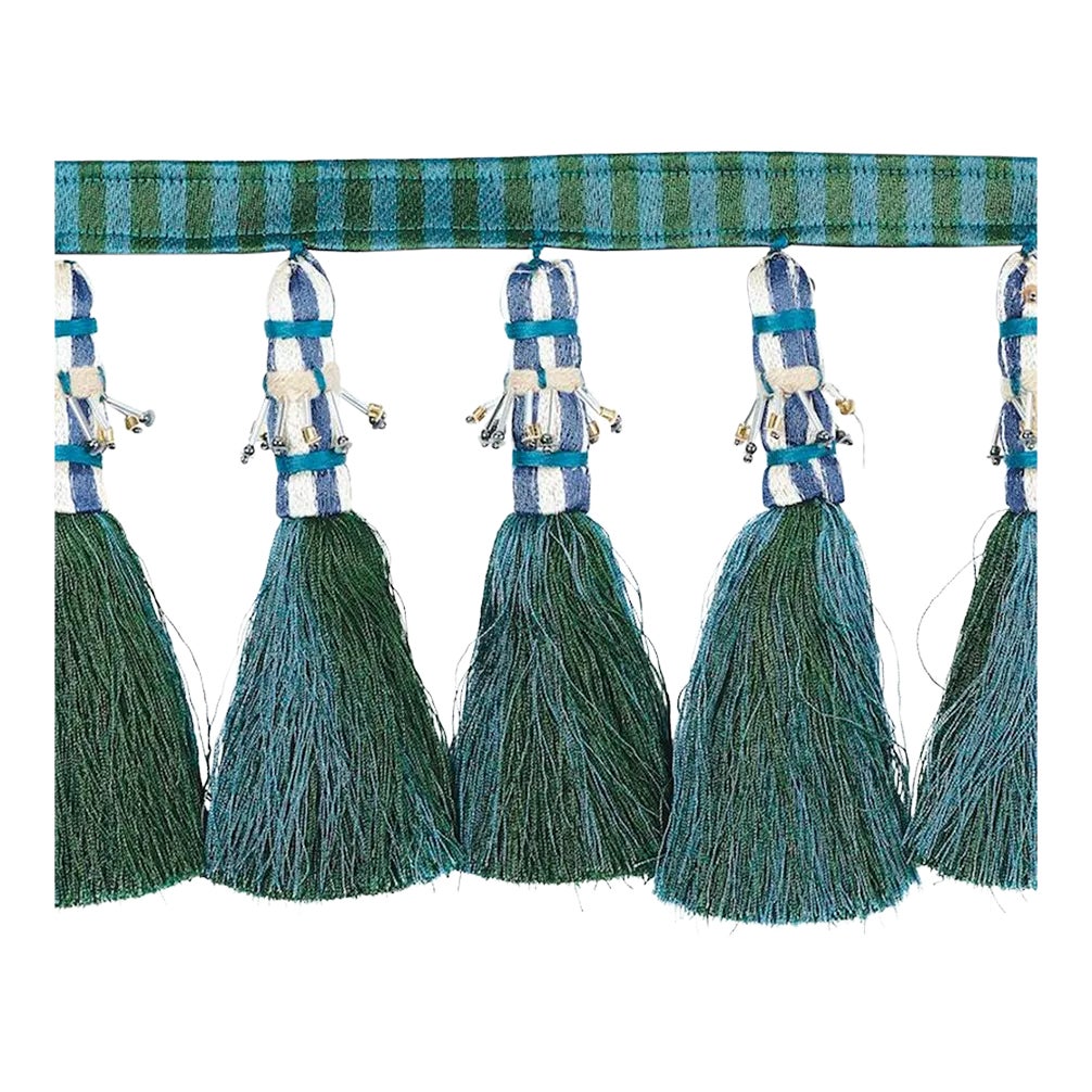Sample - Schumacher Antony Tassel Trim in Peacock & Green | Chairish