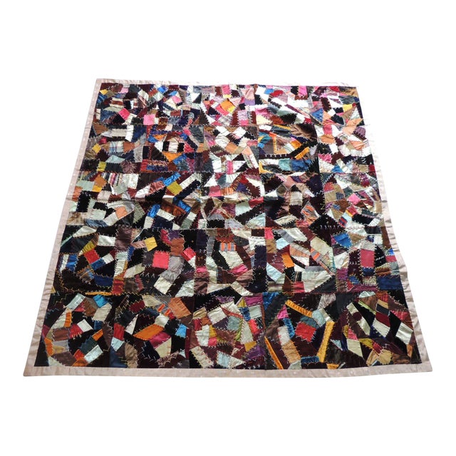 Antique Multi-Color "Crazy Quilt" Table Topper | Chairish