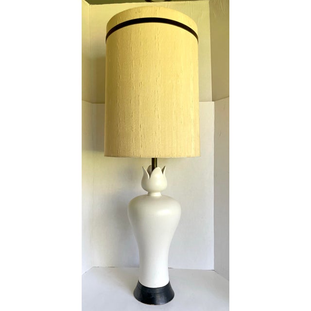 Hollywood Regency Pottery Ceramic Tulip Shaped Table Lamp and Shade ...