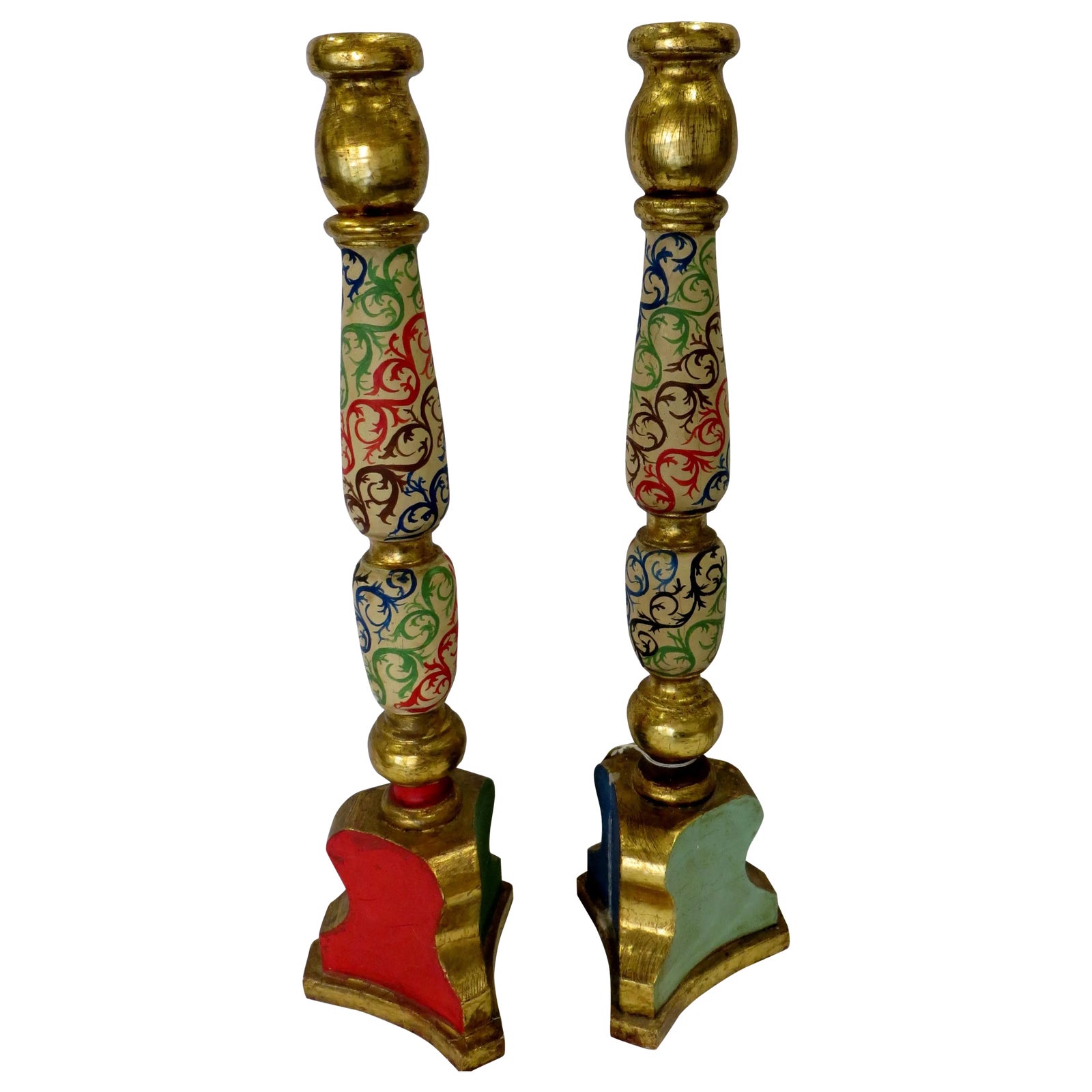 Tall Gilded Antique Candlesticks - Pair | Chairish