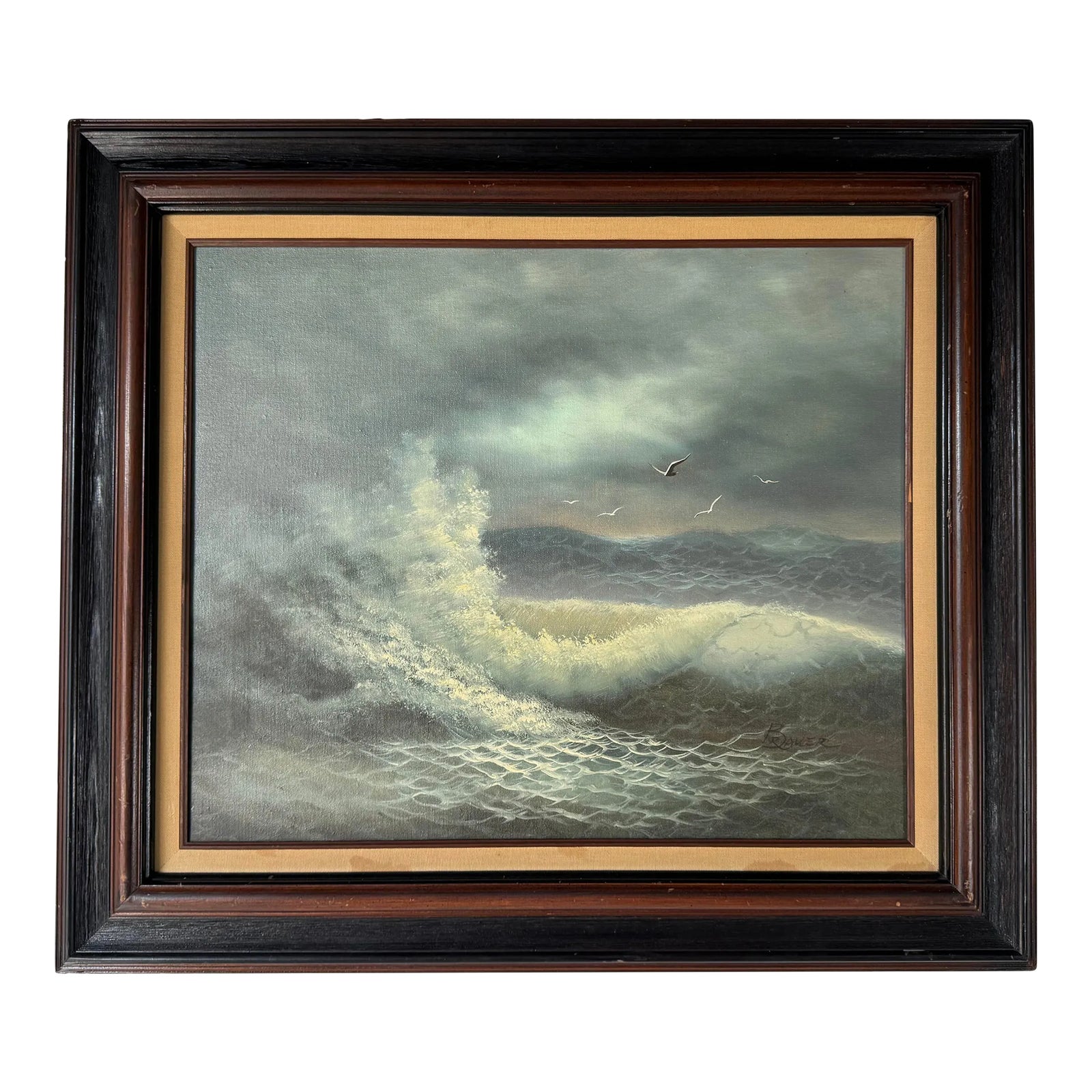 70's Vintage Brawer Ocean Seascape Oil Painting, Framed | Chairish