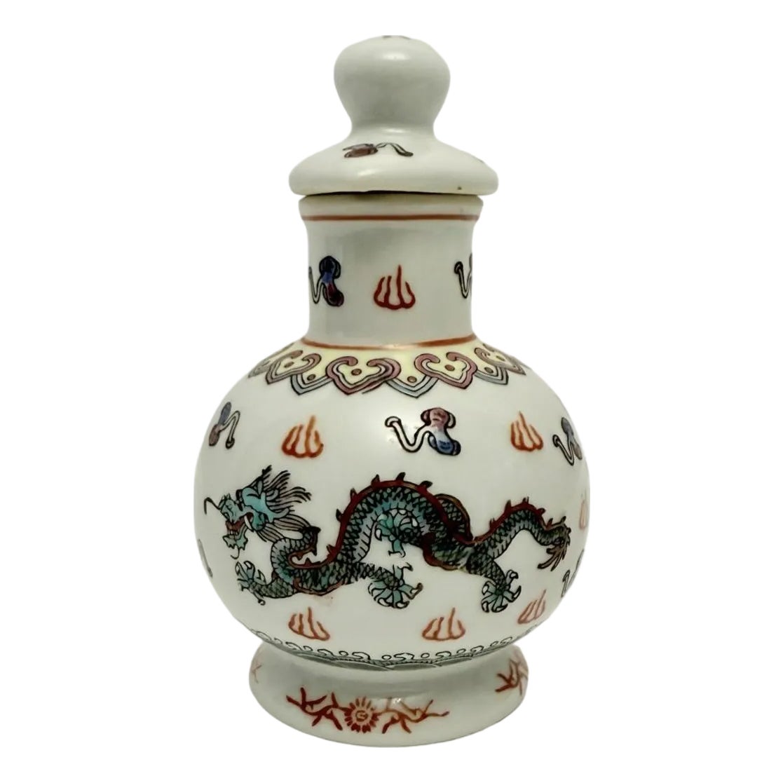 Vintage Chinese Zhongguo Jingdezhen Porcelain Snuff Bottle Dragon Art ...