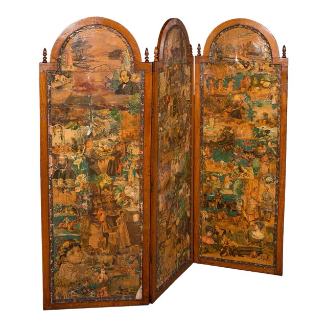 1850's Antique 3 Fold Scrap Screen | Chairish