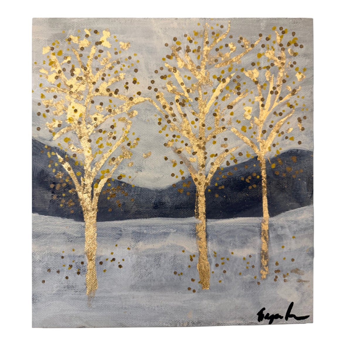 Small Gold Leaf Abstract Trees | Chairish