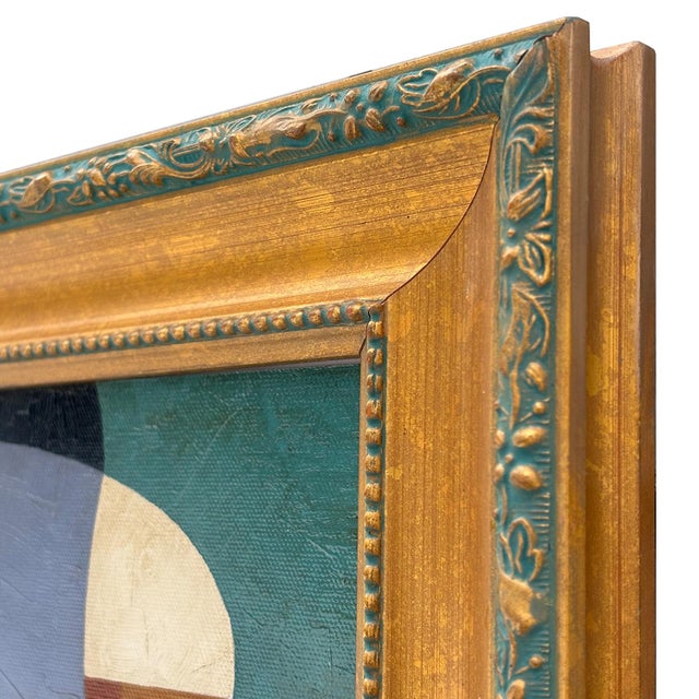 Contemporary Abstract Color-Block Oil Painting in Vintage Frame | Chairish