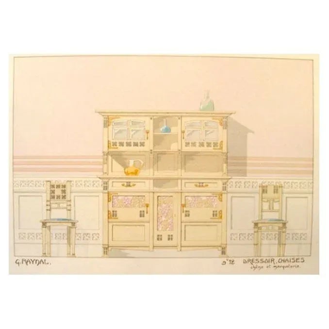 Vintage French Decorator Sheet Interior/Dining | Chairish