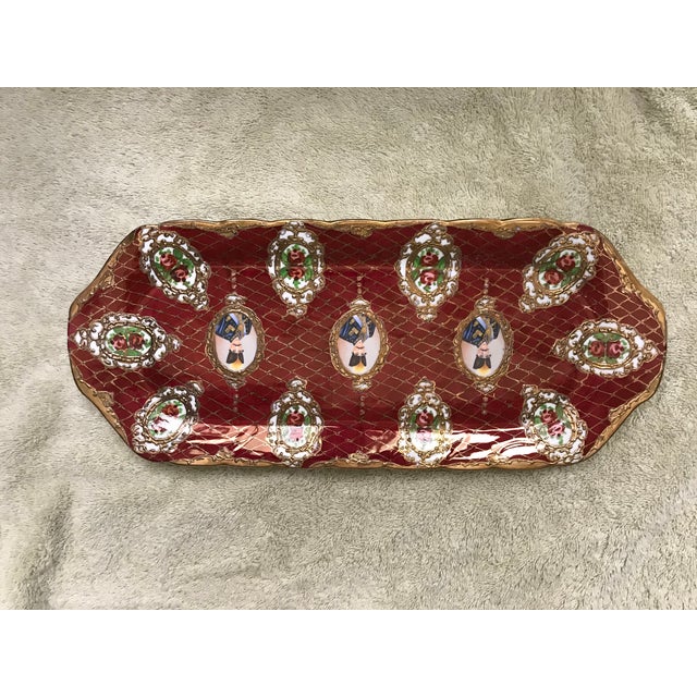 Antique Persian Qajar King Naser Al Din Shah Ceramic Gilt Tray | Chairish