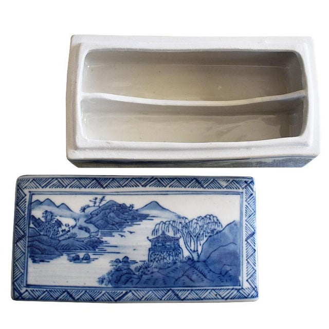Chinoiserie Blue and White Divided Ceramic Decorative Box With Lid ...