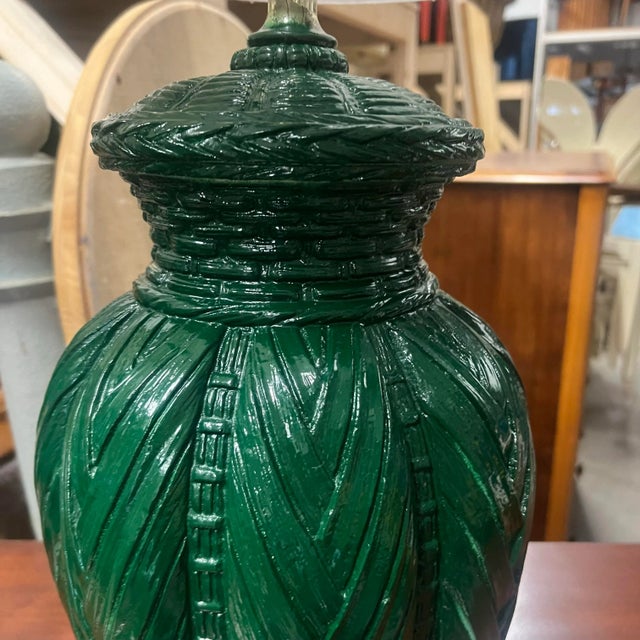 1960’s Green Basket Weave Ceramic Table Lamps - a Pair | Chairish