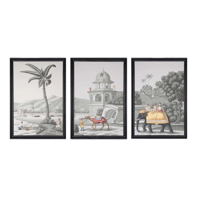 Old Scenes of India Triptych Paintings, Set/3 | Chairish