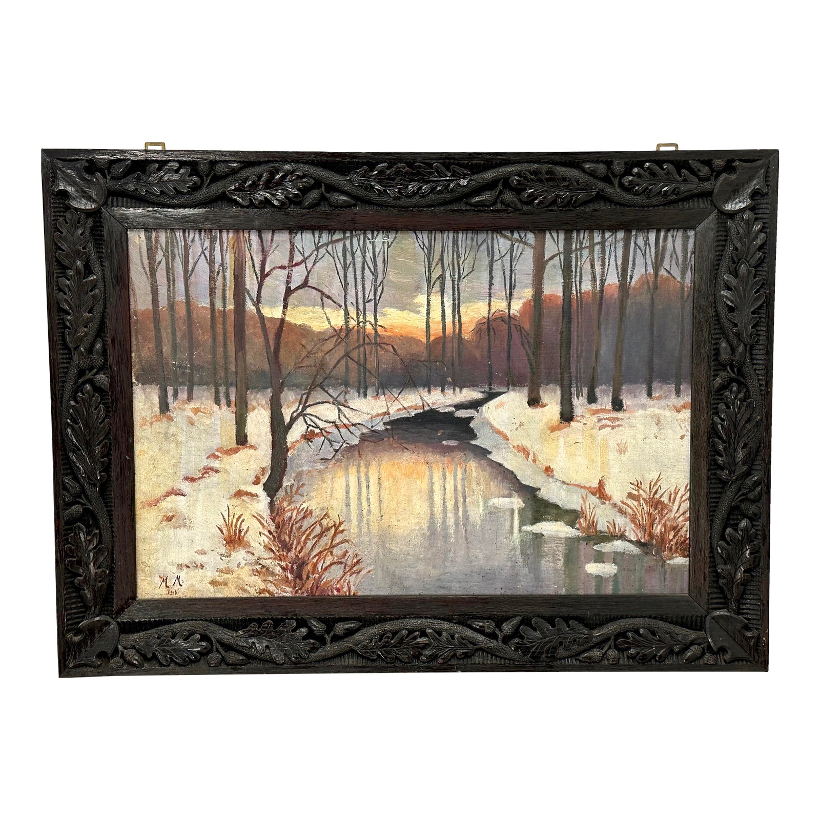 1916 Antique American Primitive Landscape Oil Painting on Canvas in ...