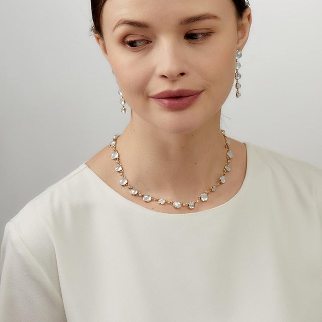 Syna Yellow Gold Moon Quartz Necklace with Diamonds | Chairish