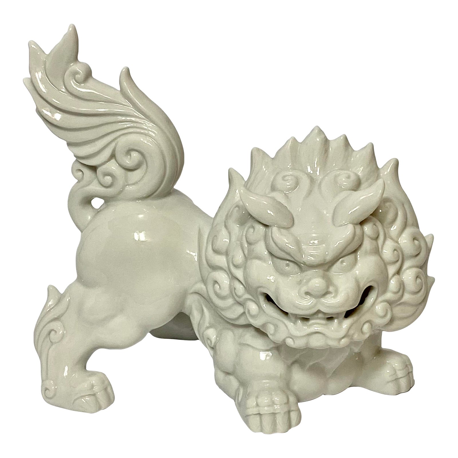 Vintage 1970s Chinese White Porcelain Foo Lion | Chairish