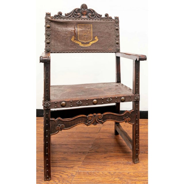 19th Century English Renaissance Revival Leather Carved Armorial Hall ...