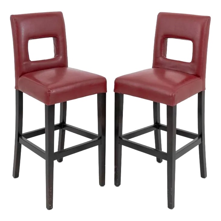 Holly Hunt Style Red Vinyl Bar Stools, Pair | Chairish