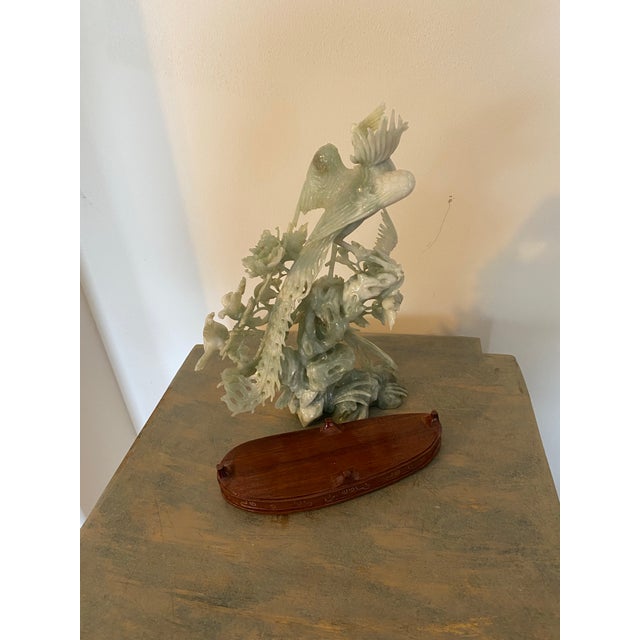 Vintage Chinese Jade Carved Phoenix Bird of Paradise Statue Stand ...
