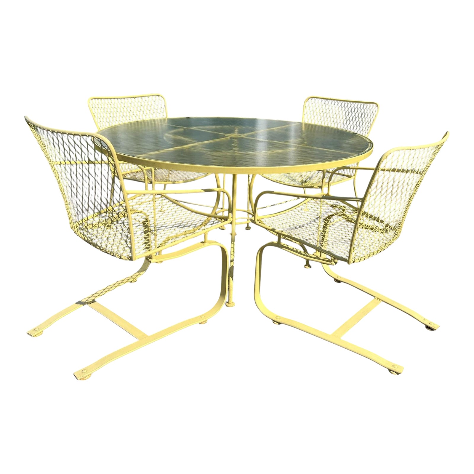 Mid Century Cast Iron Yellow Outdoor Set | Chairish