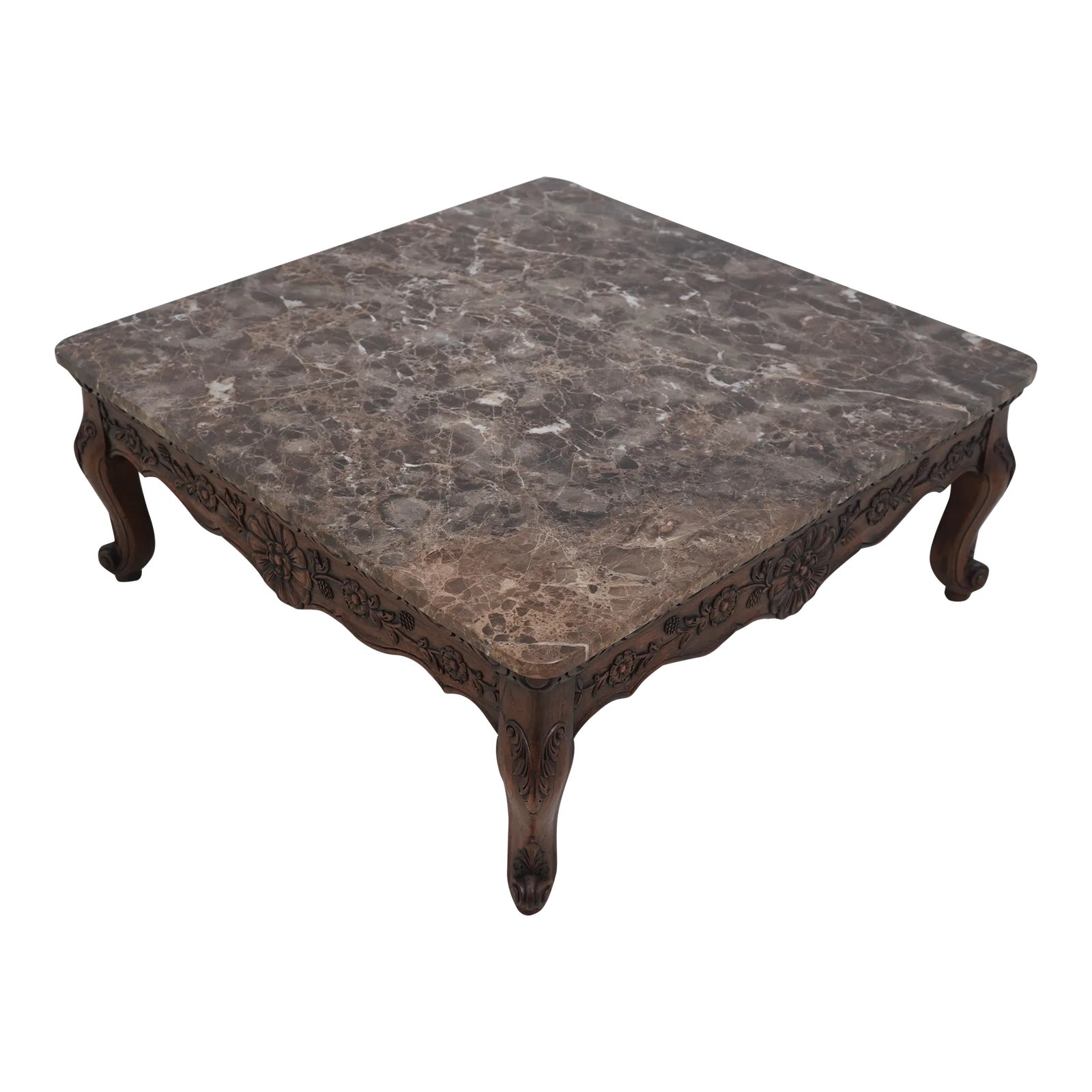 Marble Top French Louis XV Style Carved Coffee Table | Chairish