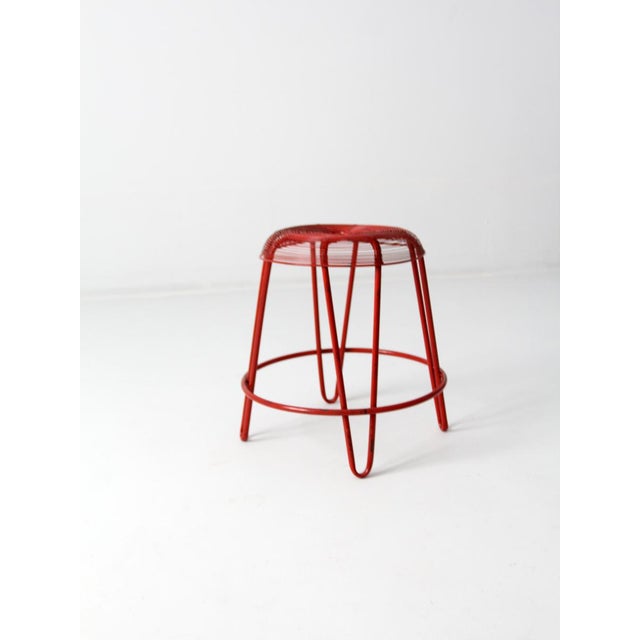 Mid-Century Red Hairpin Leg Metal Stool | Chairish