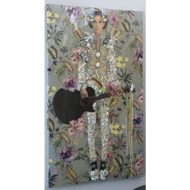 2010s Nina Surel "Woman With Guitar" Mixed Media Collage Portrait, Usa ...