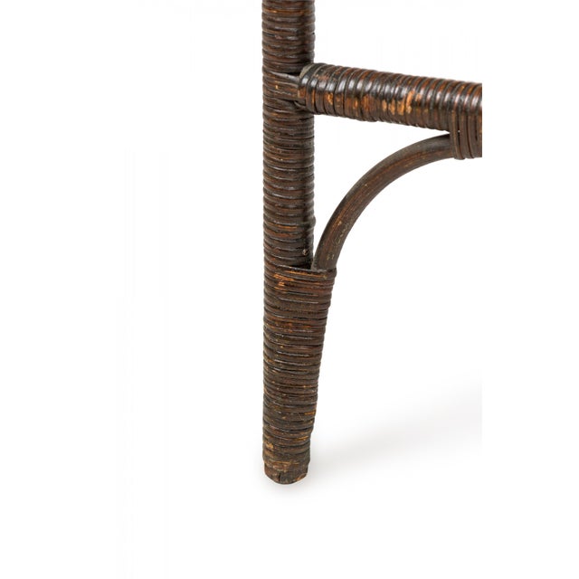 American Victorian Wicker and Oak Topped Demilune 3-Legged Console ...