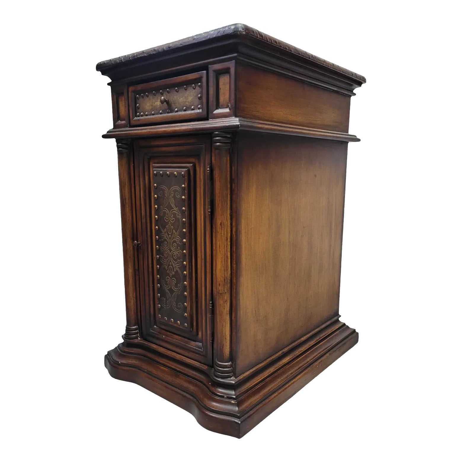 Spanish Colonial Chairside Table With Ostrich Leather Top | Chairish