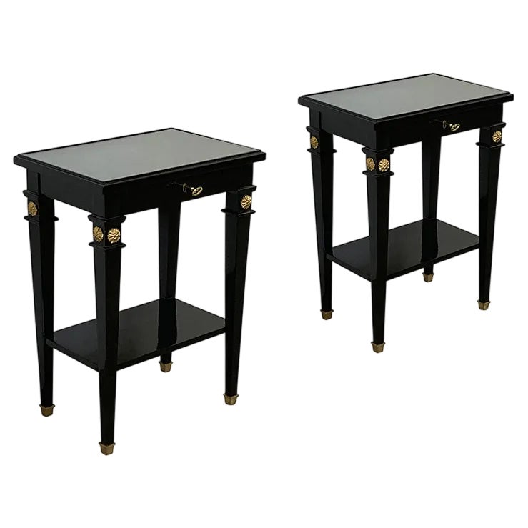 Black Lacquered Side Tables with Drawers, 1990s, Set of 2 | Chairish
