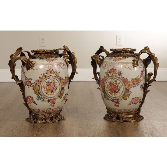 United Wilson Pair of Bronze Mounted Porcelain Vases | Chairish