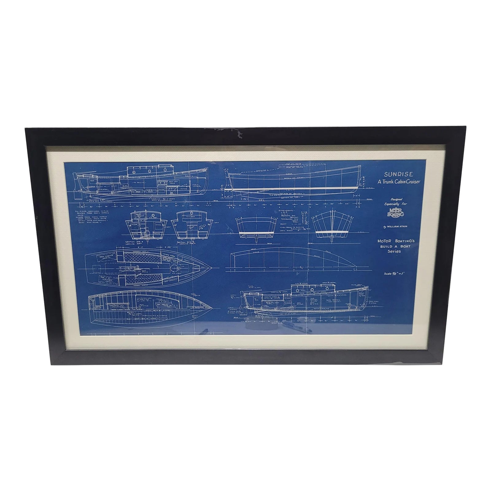 Boat Blueprint of the "Sunrise" from Motor Boating Publications | Chairish