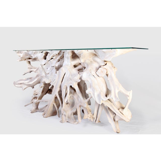 Naturel Teak Root Console Table, 84" Long White Wash | Chairish