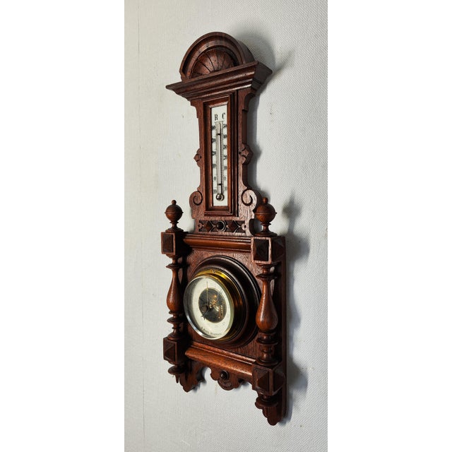 19th Century Antique Weather Station, Barometer, Thermometer Carved ...