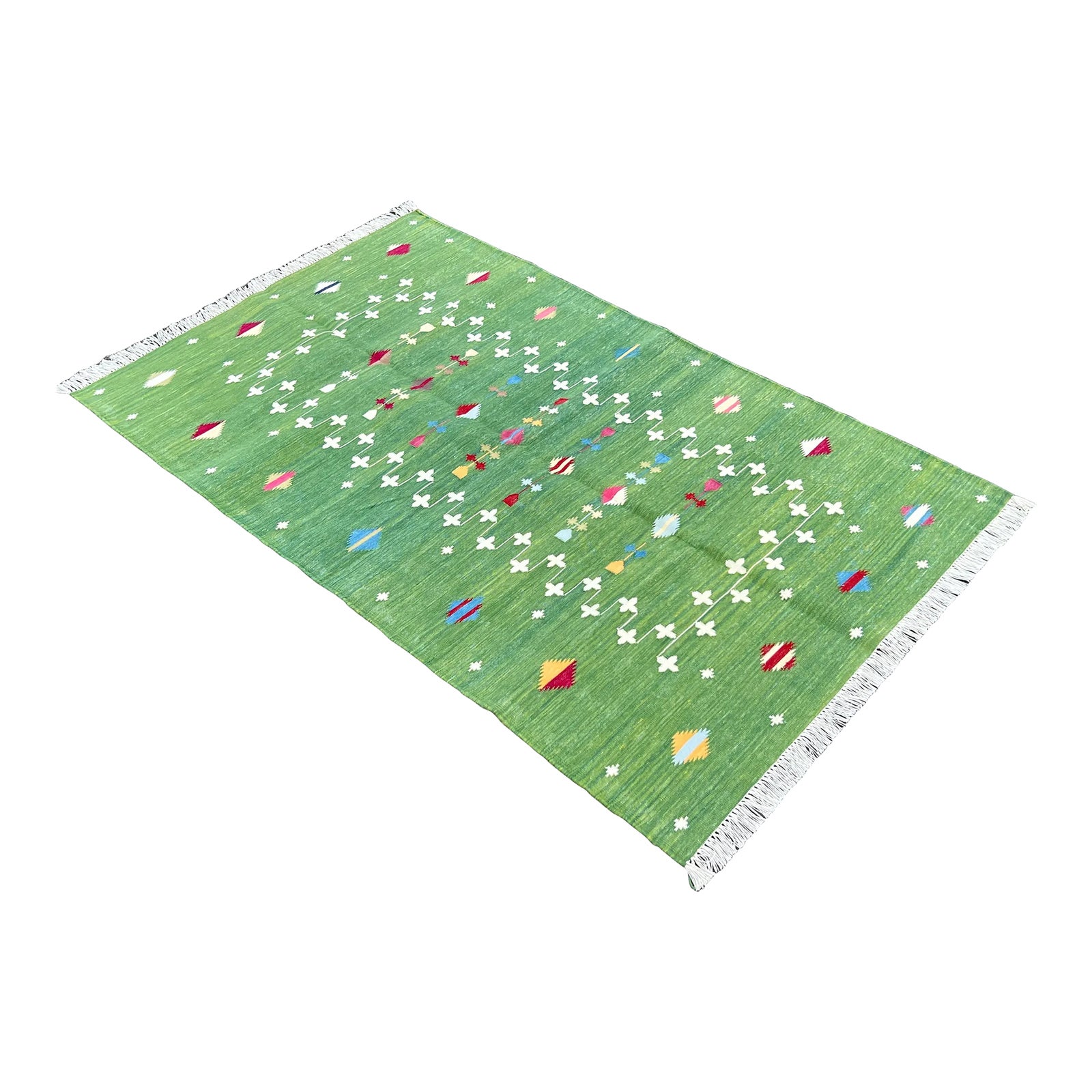 Handmade Cotton Vegetable Dyed Green Shooting Star Rug 3x5 | Chairish