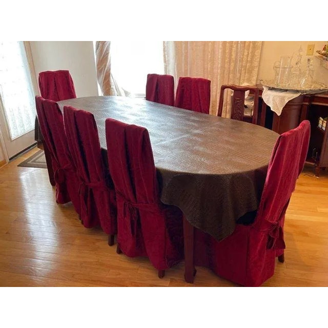 Nine Piece Chinese Oval Dining Table With a Set of Eight Side Chairs ...
