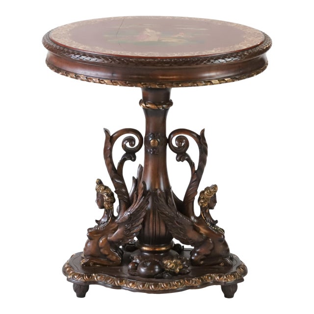 French Neoclassical Carved Round Table. | Chairish