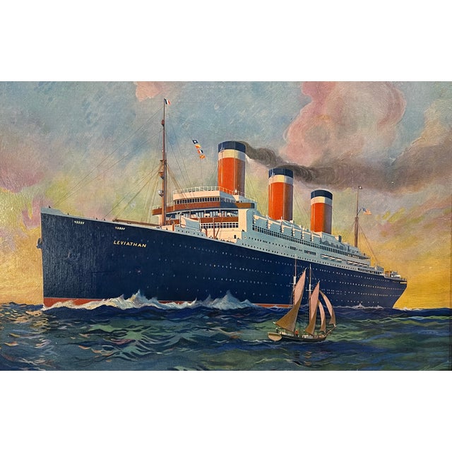 1920's Ocean Liner Leviathan Lithograph in Gilt Antique Frame | Chairish